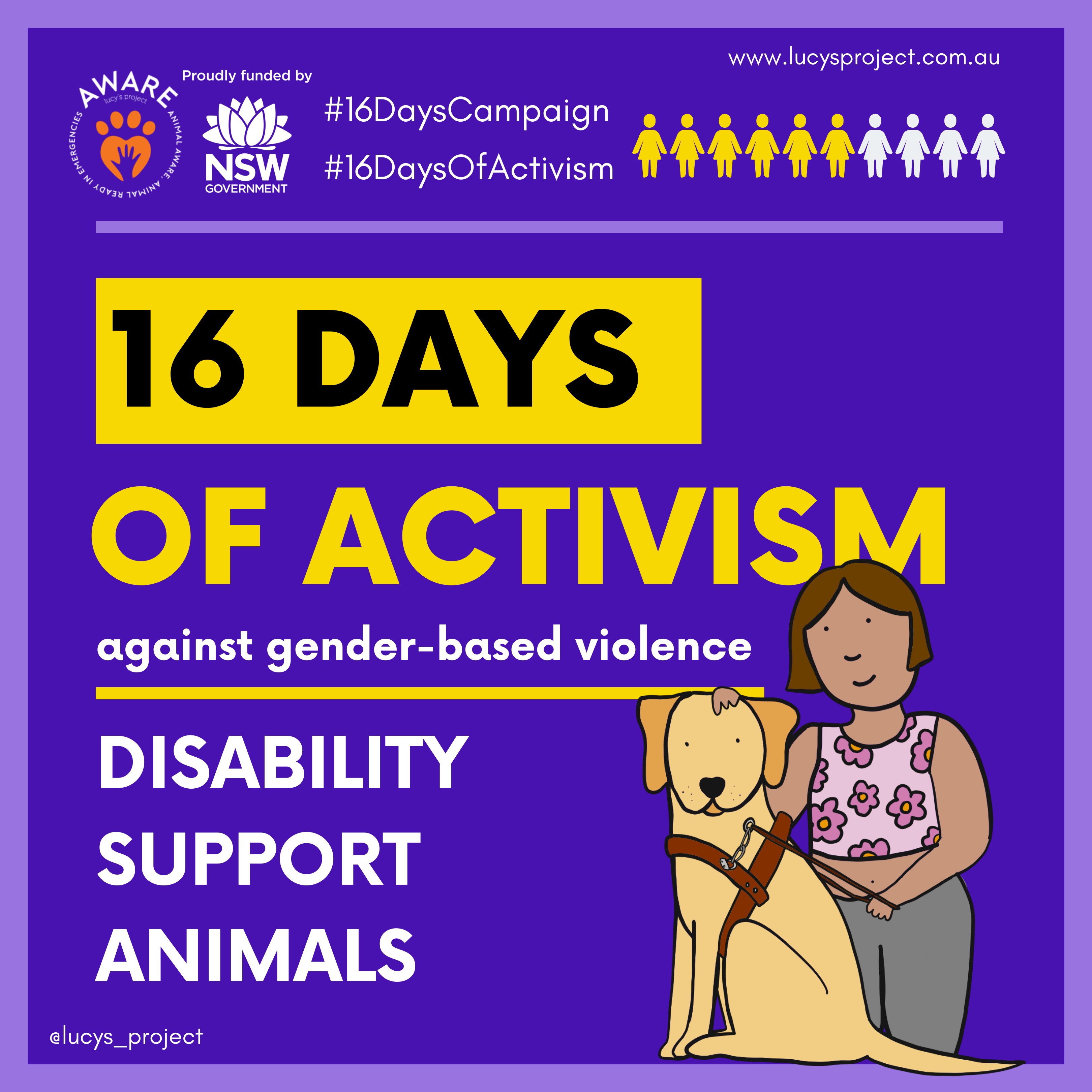 16 Days of Activism 2021 - Disability support animals - Lucy's Project